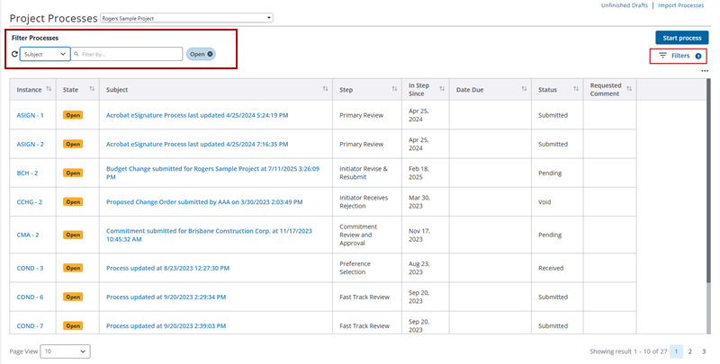 Processes For Project Page