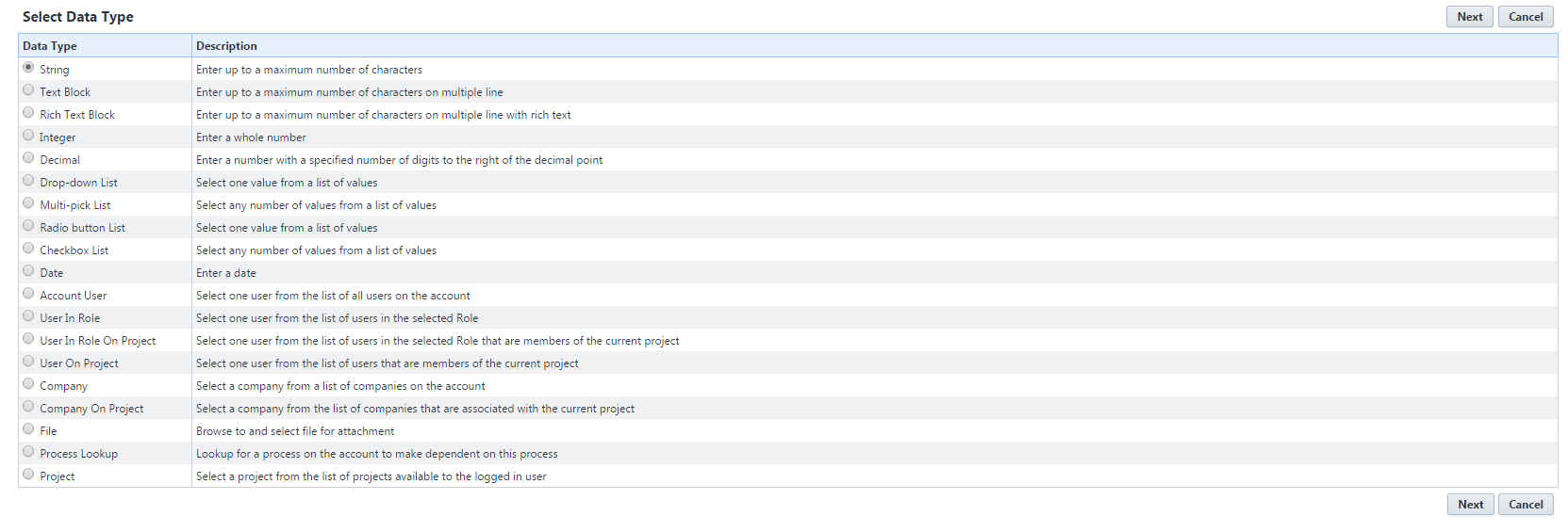 Add Process Data Fields